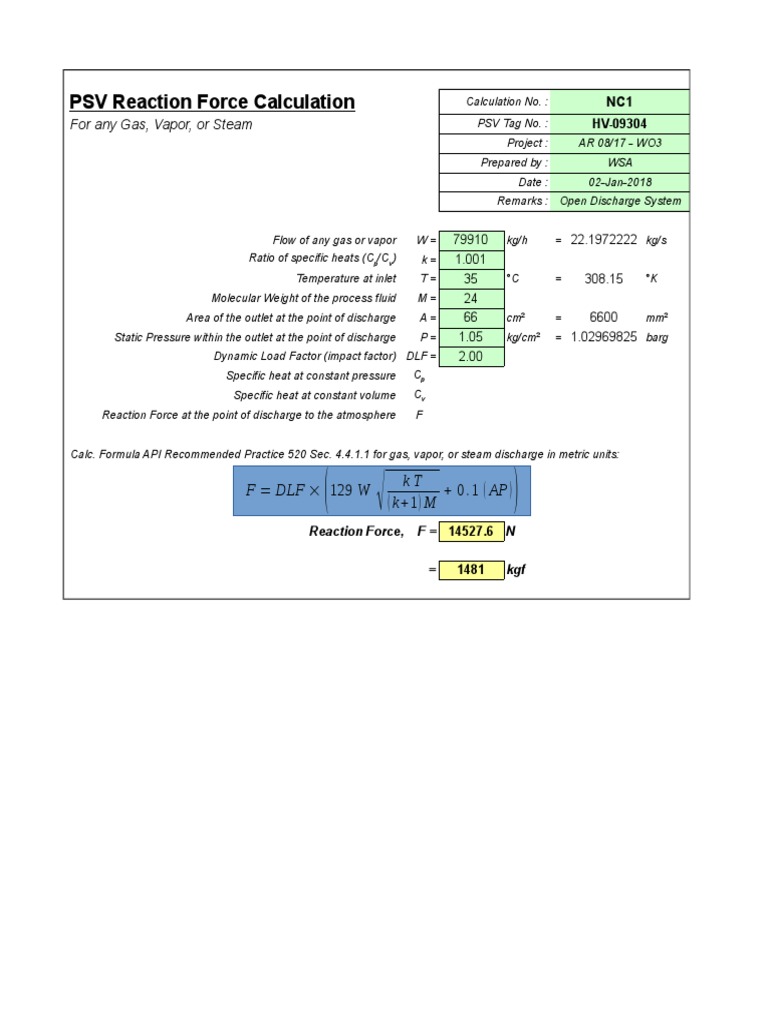 PSV Reation Force - Two Phase - Assumption Close Sytem | Vapor | Gases