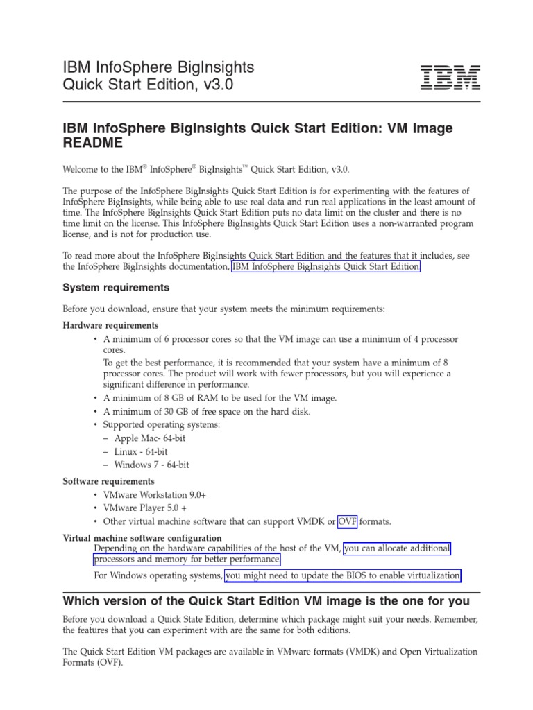 Ibm Infosphere Biginsights Quick Start Edition: VM Image Readme | PDF | Virtual Machine ...