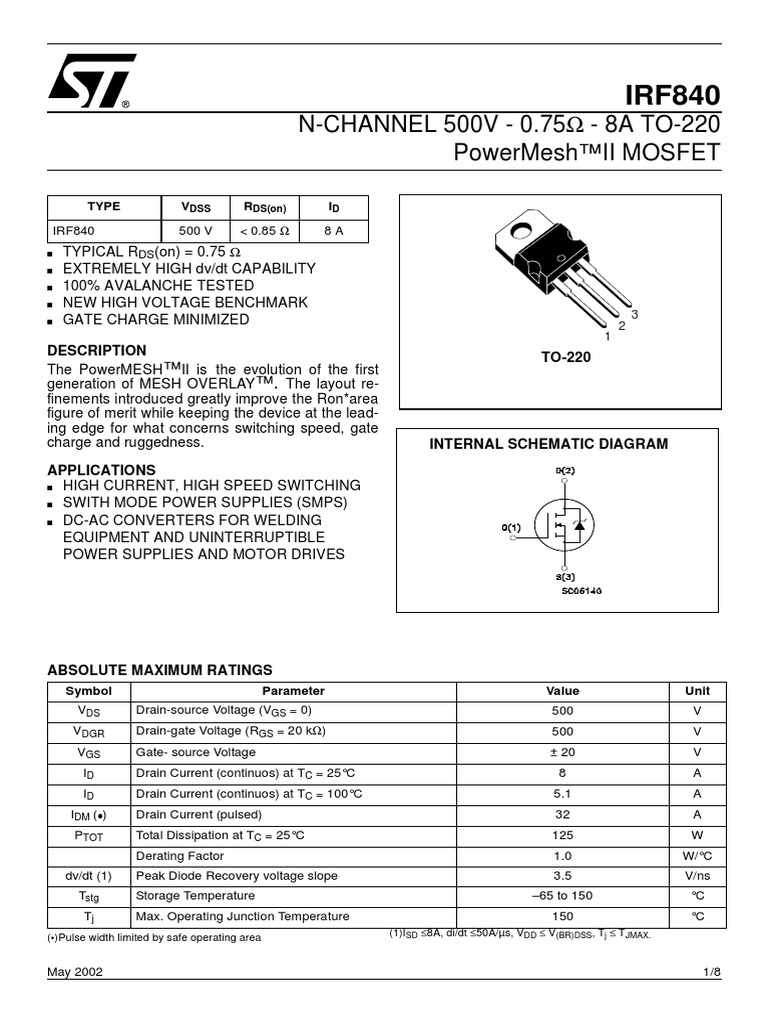 IRF840 | PDF | Field Effect Transistor | Mosfet