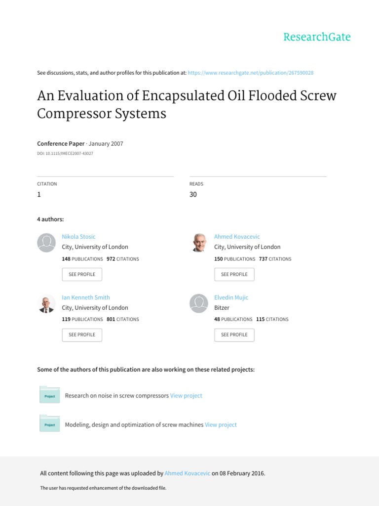An Evaluation of Encapsulated Oil Flooded Screw Compressor Systems ...