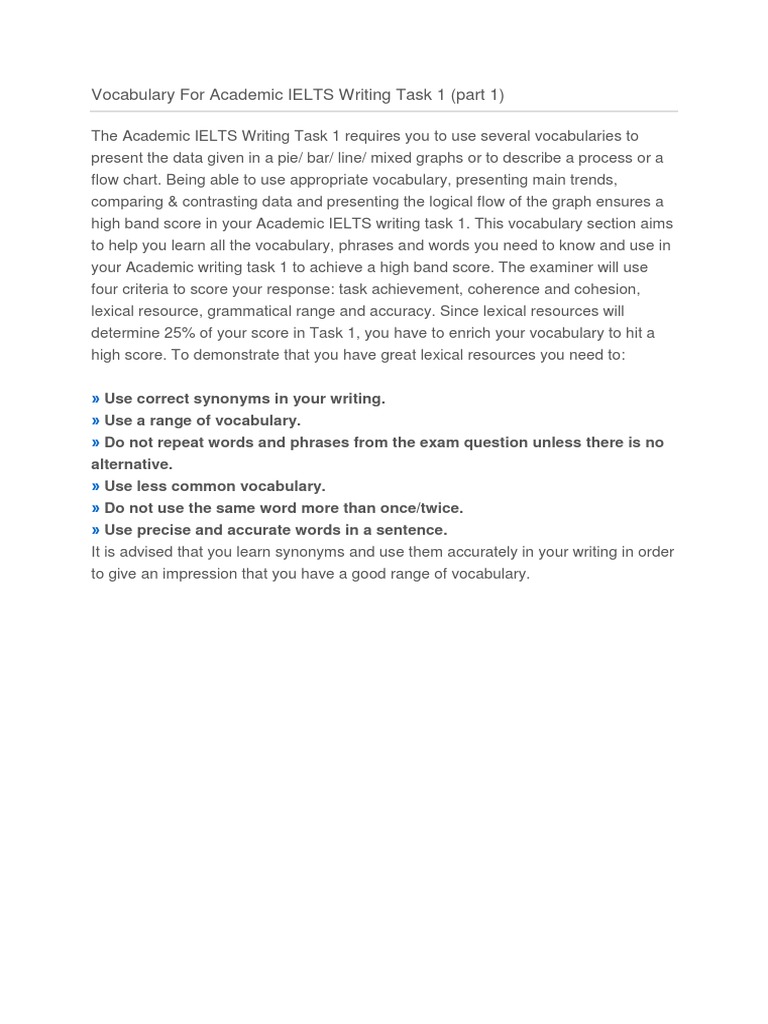 Vocabulary For Academic IELTS Writing Task 1 PDF | PDF | Pie Chart | Chart