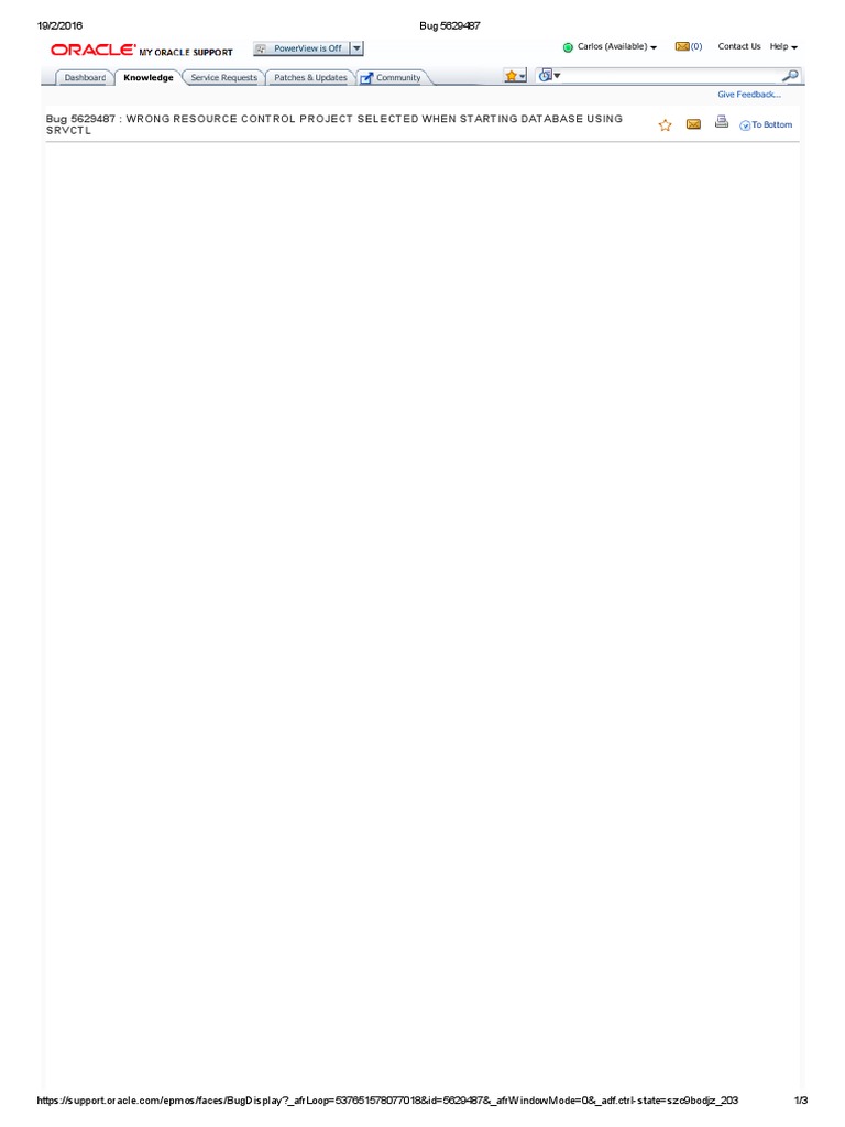 Bug 5629487: Wrong Resource Control Project Selected When Starting Database Using SRVCTL | PDF ...