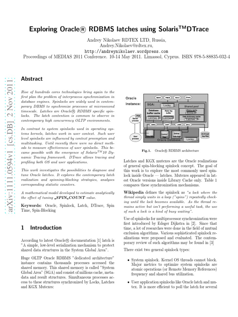 Exploring Oracle Rdbms Latches Using Solaris Dtrace | PDF | Oracle Database | Thread (Computing)