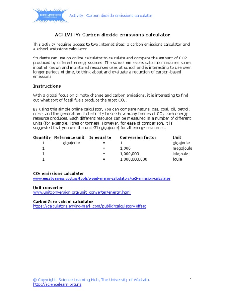 Carbon Dioxide Emissions Calculator | PDF