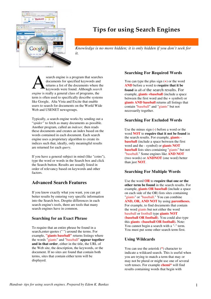 Handout1 Using Search Engines | PDF | Web Search Engine | Search Engine ...