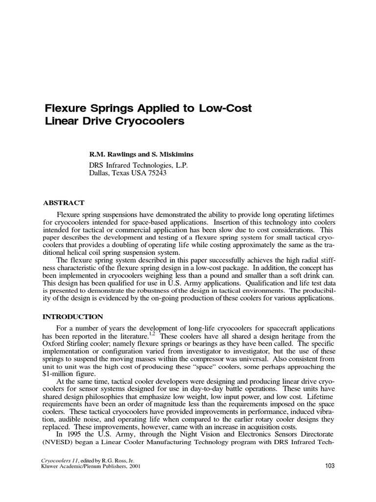 Flexure Springs Applied To Low-Cost Linear Drive Cryocoolers | PDF ...