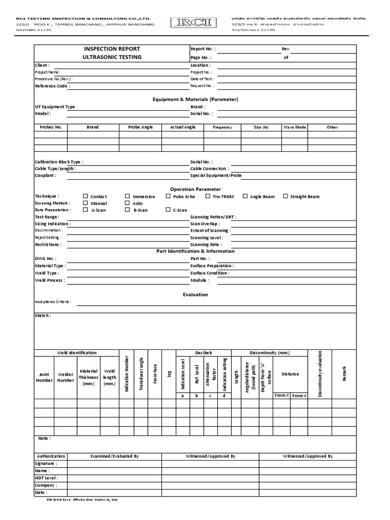 Fm-ti-020_rev.0 Inspection Report Ultrasonic Examination (Aws d1.1).Eff ...