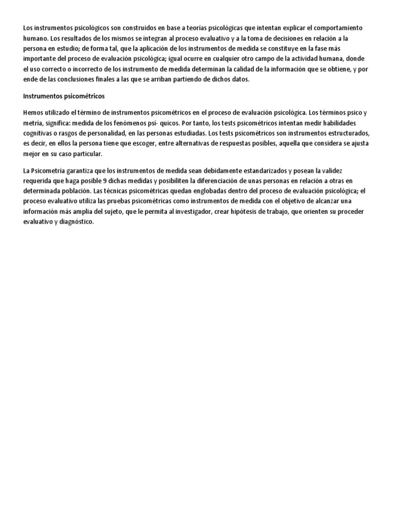 Instrumentos Psicológicos en Evaluación | PDF