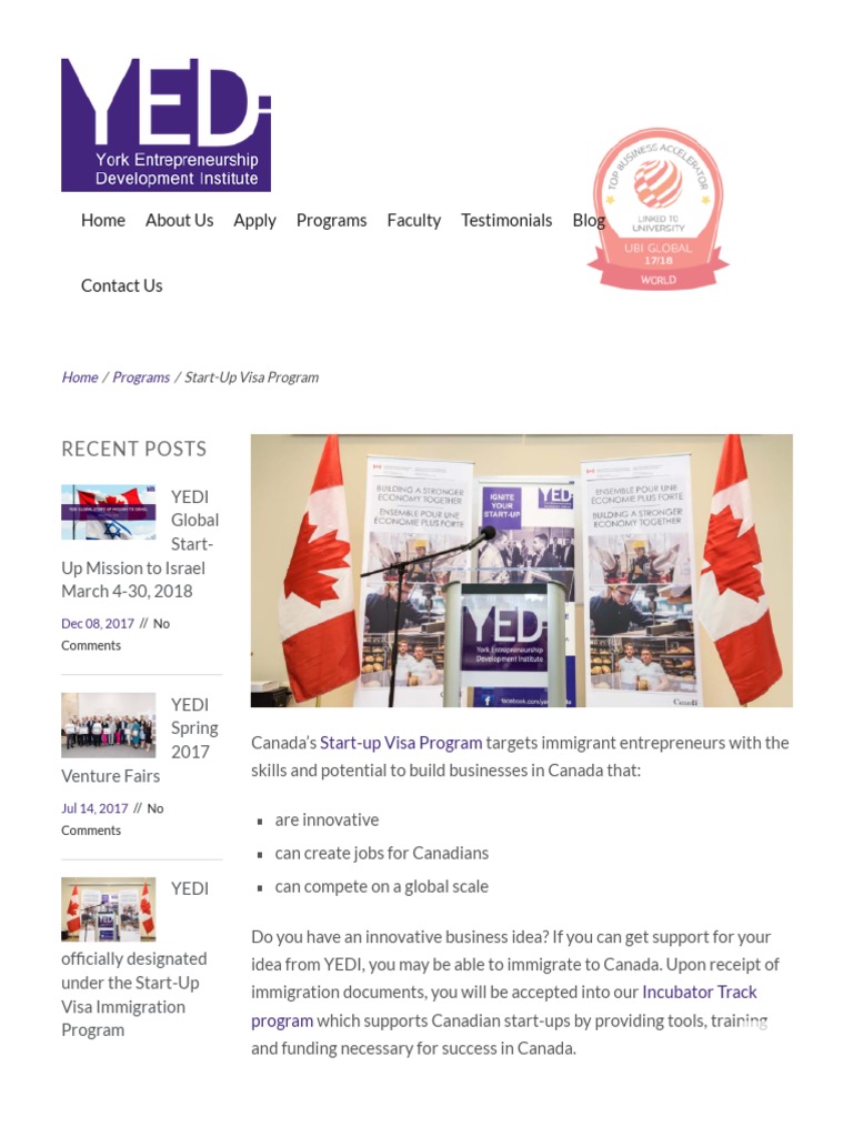 Start-Up Visa Program - YEDI - York Entrepreneurship Development ...