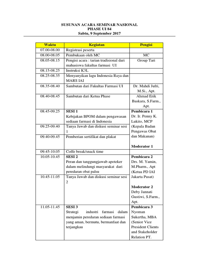 Susunan Acara Seminar Nasional Phase | PDF