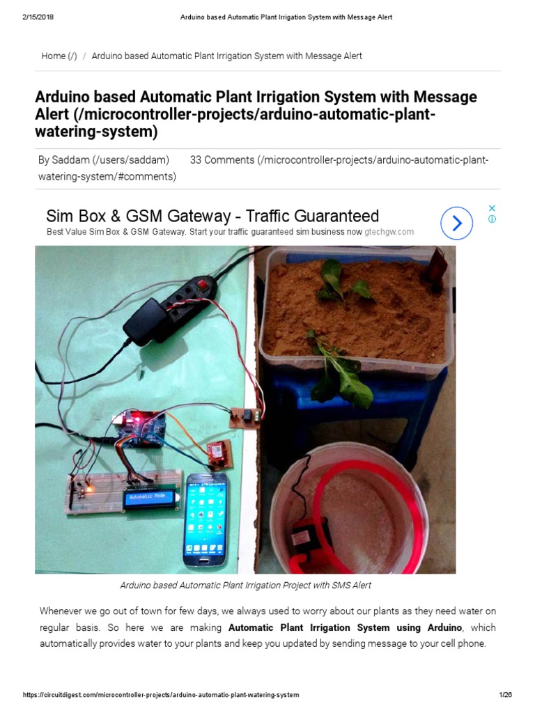 Arduino Based Automatic Plant Irrigation System With Message Alert Pdf Arduino General