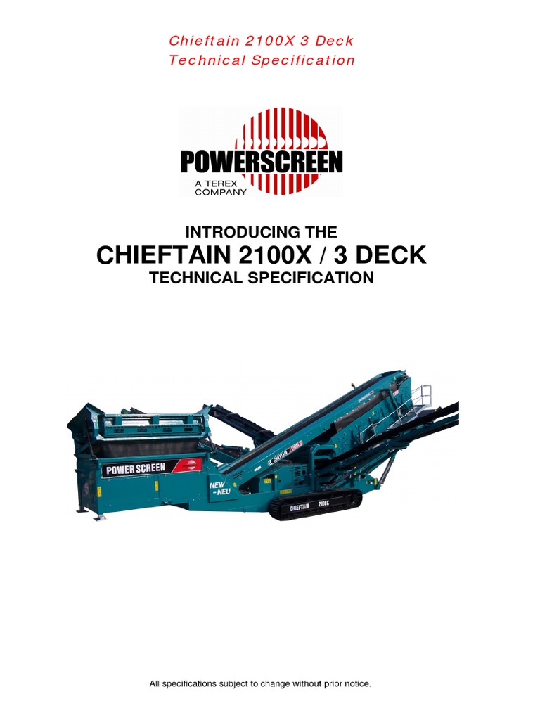 Chieftain 2100X 3 Deck Specs Overview | PDF | Loader (Equipment) | Engines