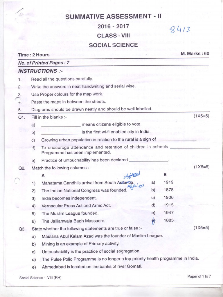 Social Science - Class - Viii | PDF