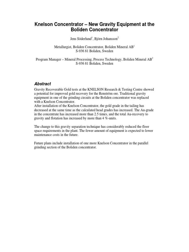 Knelson Concentrator | PDF | Centrifuge | Mill (Grinding)