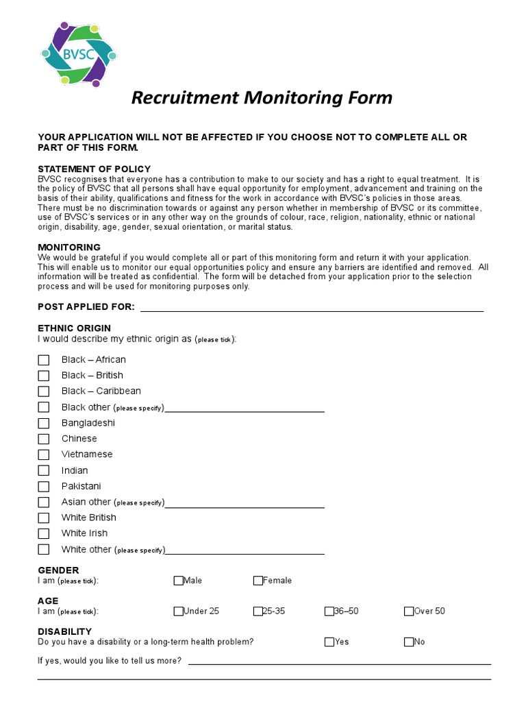Recruitment Monitoring Form Guide | PDF