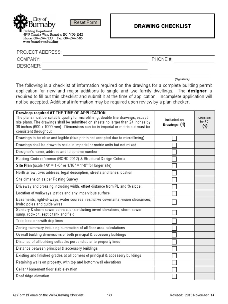 Drawing Checklist Pdf Pdf Basement Roof