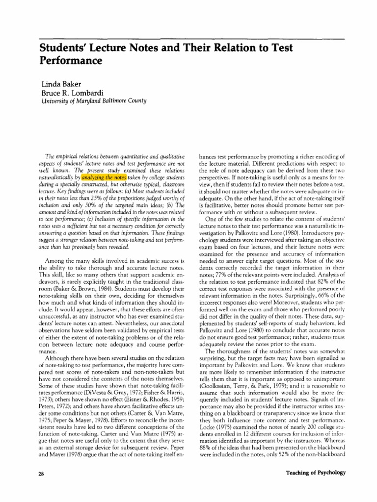 Students Lecture Notes and Their Relation To Test Performance | PDF ...