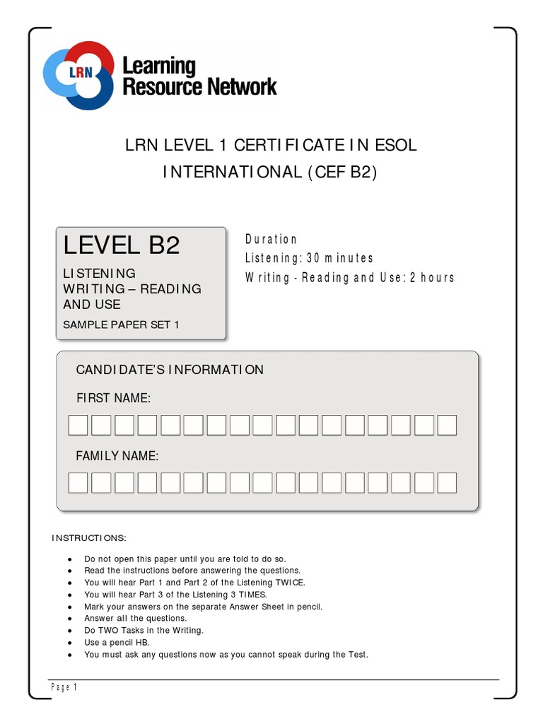 LRN Level 1 ESOL Exam Sample Paper | PDF | Coffeehouse | Coffee