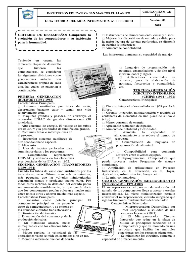 Taller de Generacion de Las Computadoras Sexto I Periodo | PDF | Microprocesador | Circuito ...