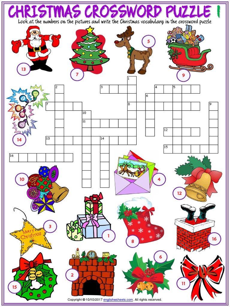 Christmas Vocabulary Esl Crossword Puzzle Worksheets For Kids PDF | PDF ...