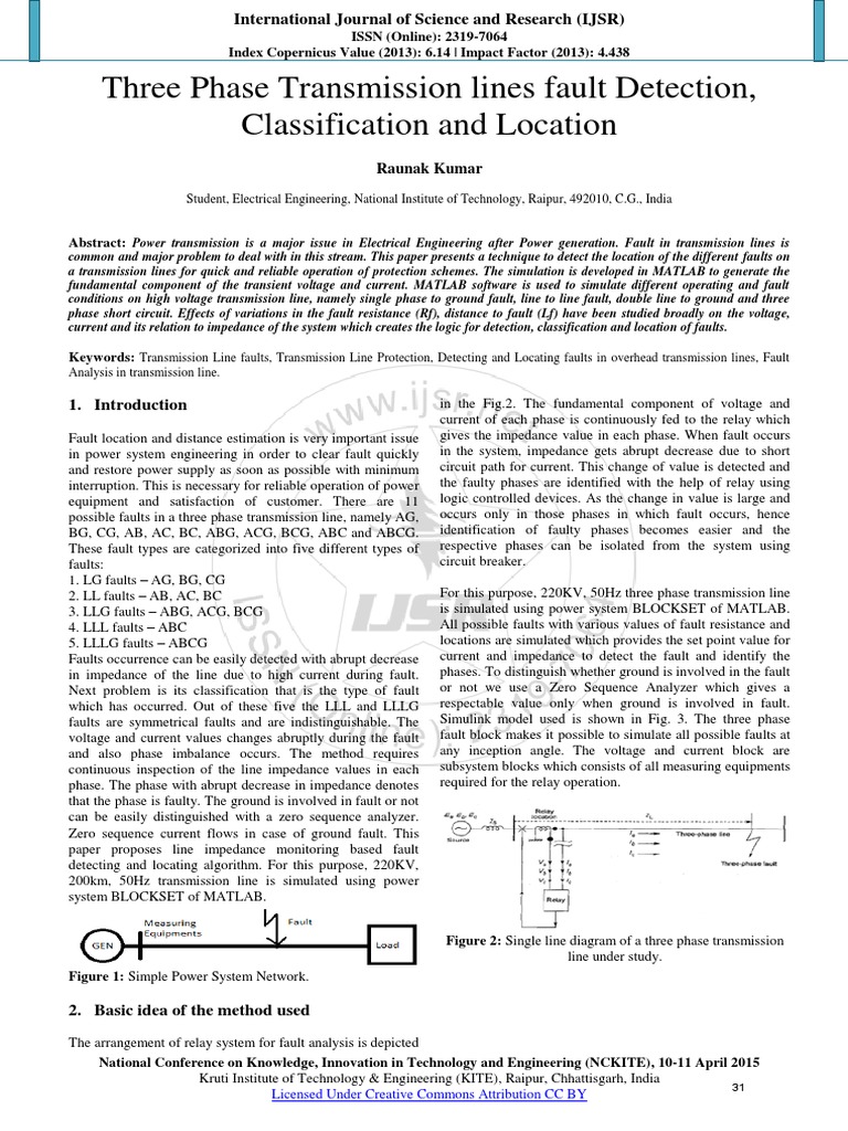 Three Phase Transmission Line Fault Detection, Classification and ...