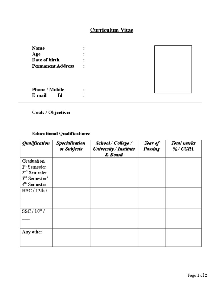 Curriculum Vitae: Name Age Date of Birth Permanent Address | PDF
