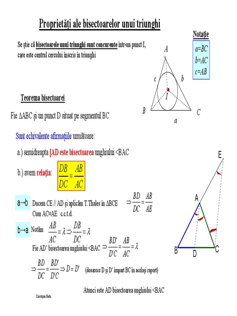 Teorema Bisectoarei Clasa A 7 A PDF | PDF