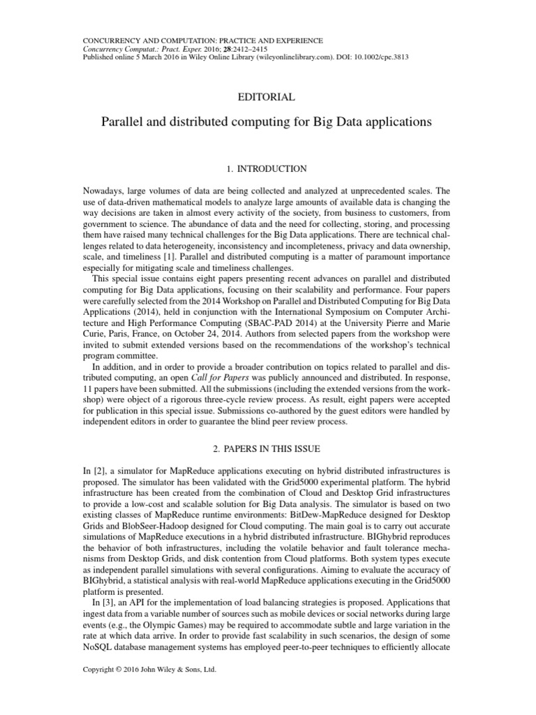 Senger Et Al-2016-Concurrency and Computation Practice and Experience | PDF | Map Reduce ...