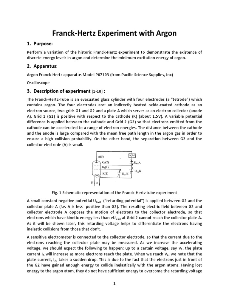 Franck Hertz Experiment With Argon: 1. Purpose | PDF | Vacuum Tube ...