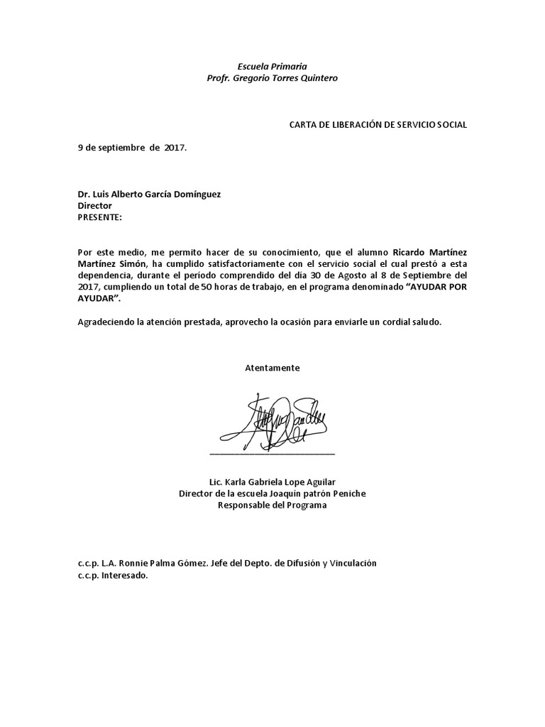 07 Ejemplo de Carta de Liberacion | PDF