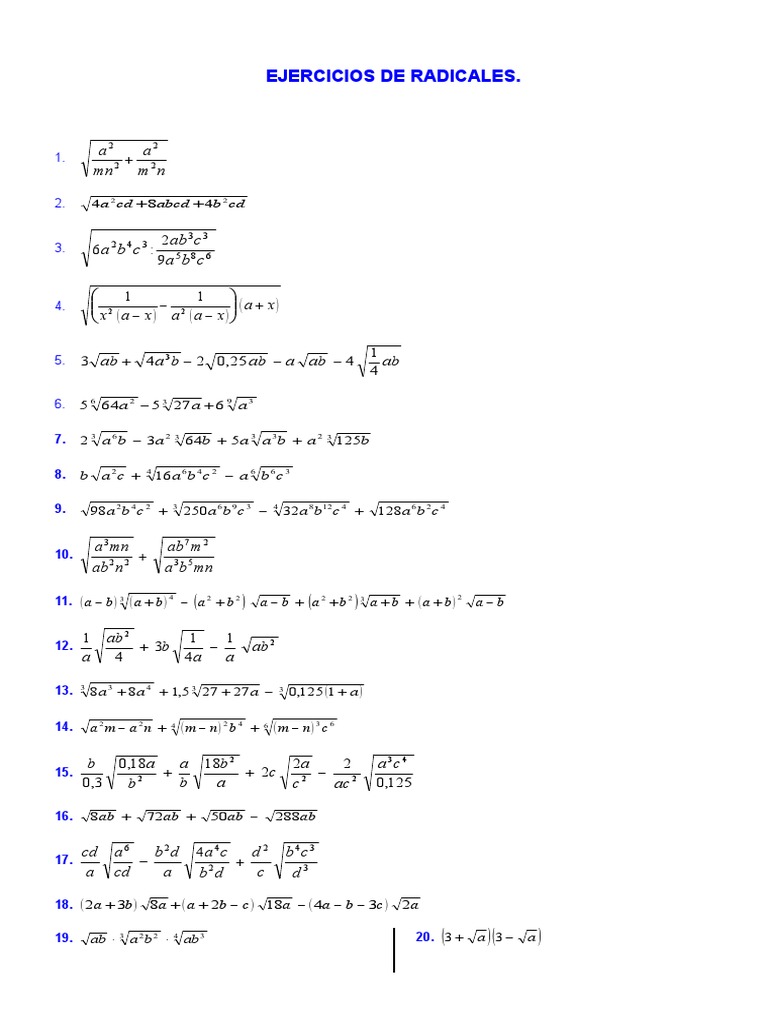Ejercicios de Radicales 1 Bachillerato | PDF