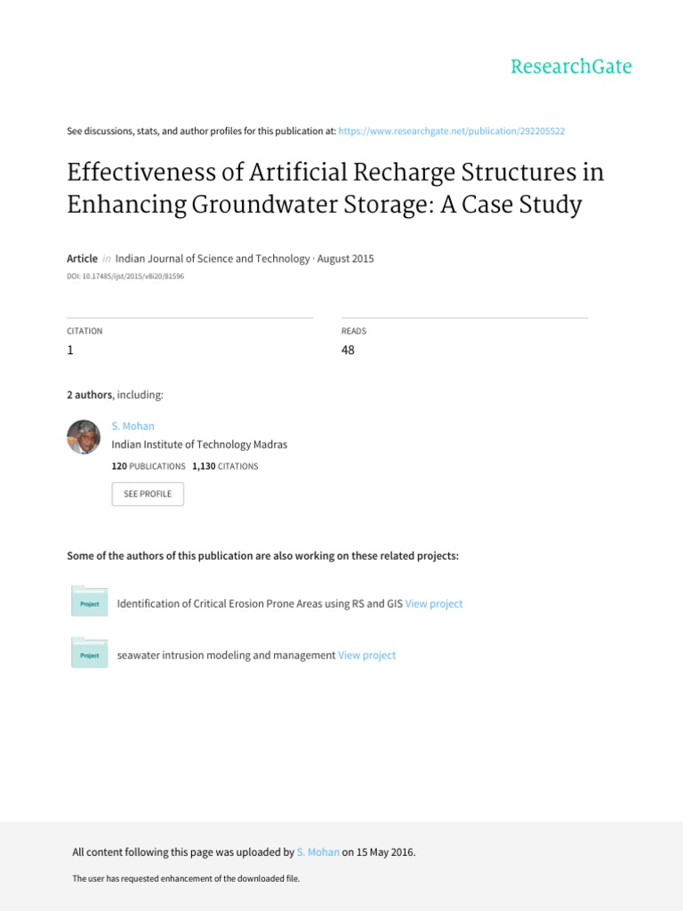Effectiveness of Artificial Recharge Structures in | PDF | Aquifer ...