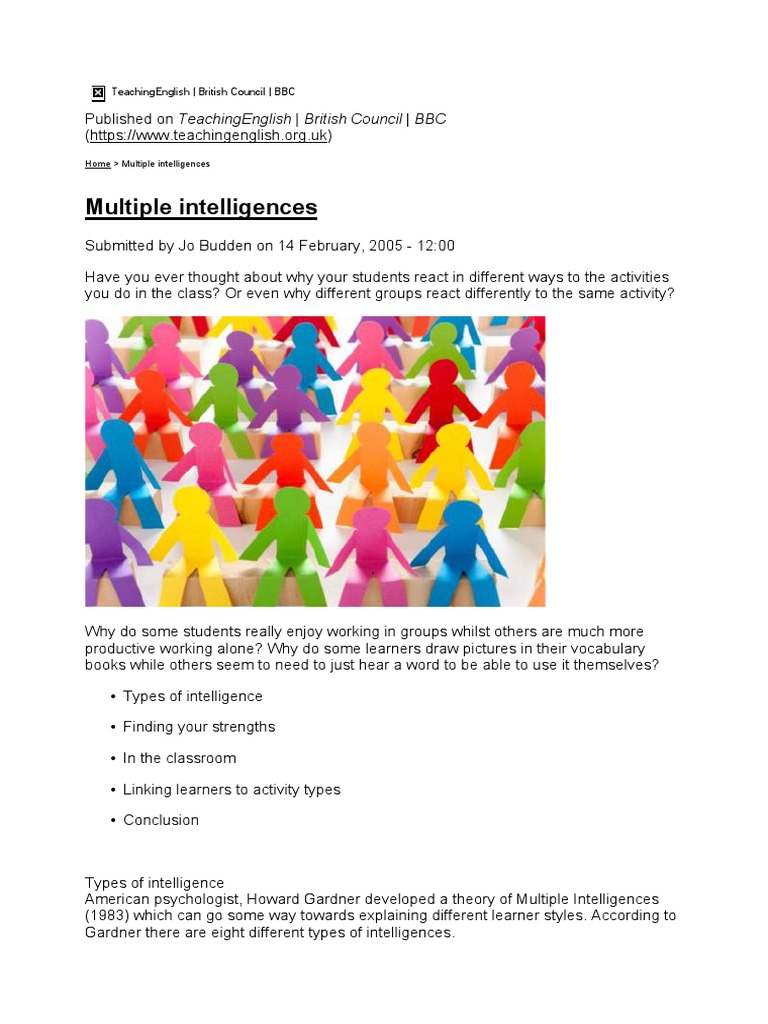 Multiple Intelligences: Teachingenglish - British Council - BBC | PDF ...