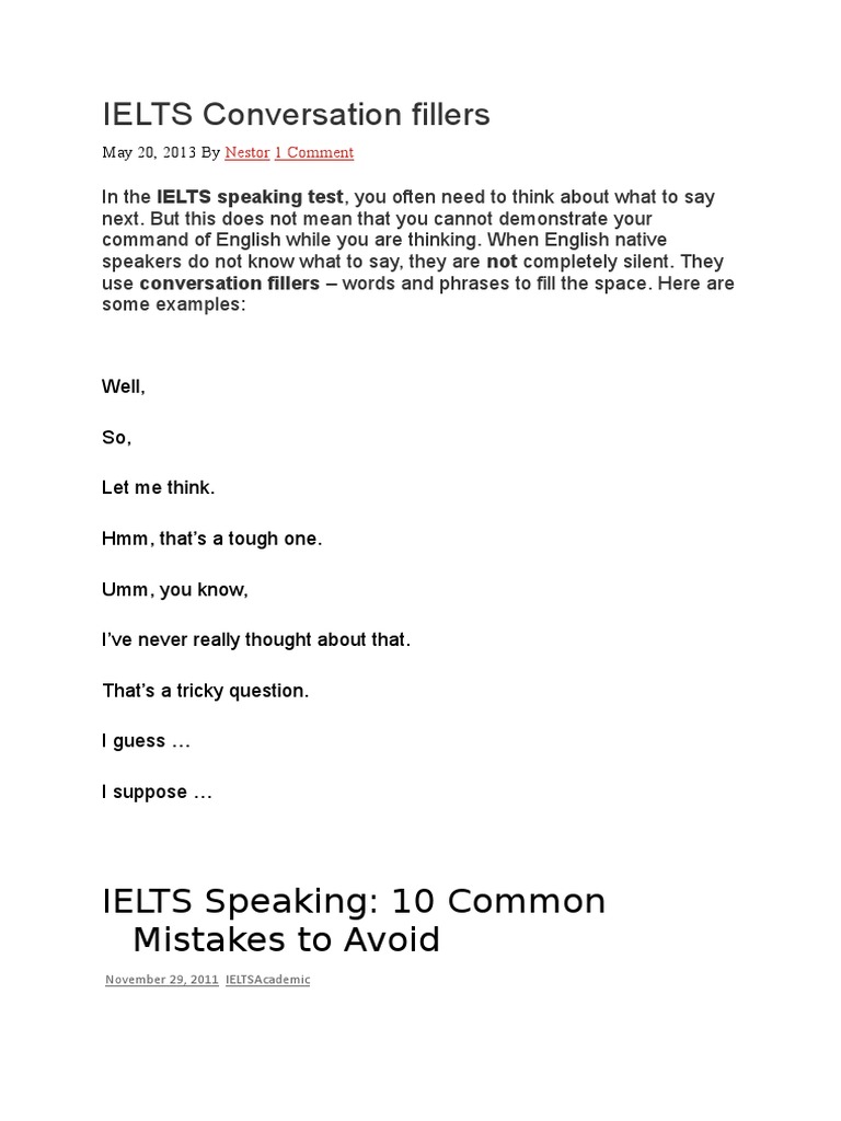 IELTS Speaking: Effective Conversation Fillers | PDF | Question ...