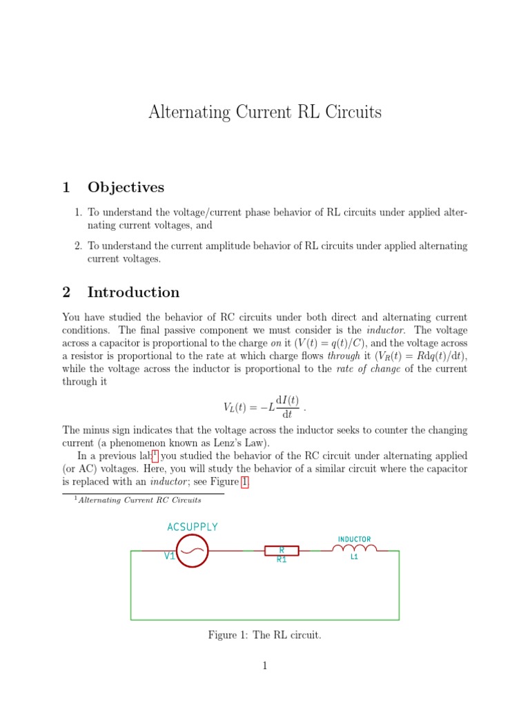 Alternating Current RL Circuits: 1 Objectives | PDF | Electrical ...