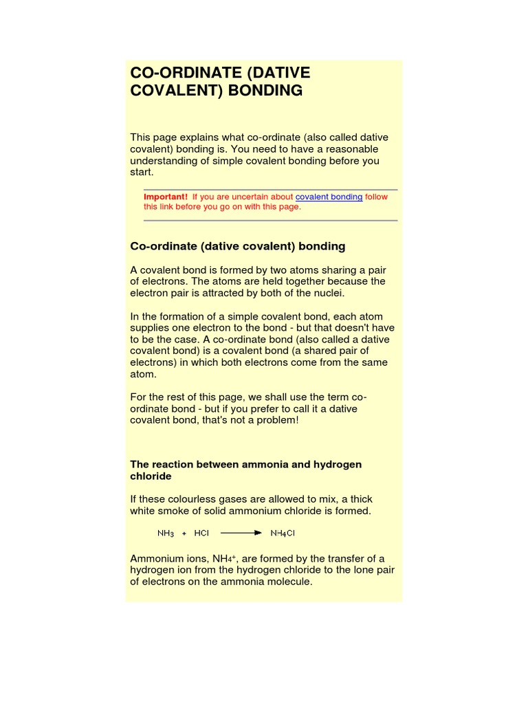 Understanding Coordinate (Dative Covalent) Bonding: An In-Depth ...