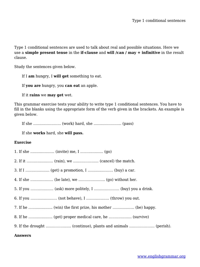 Type 1 Conditional Sentences | Download Free PDF | Syntax | Languages