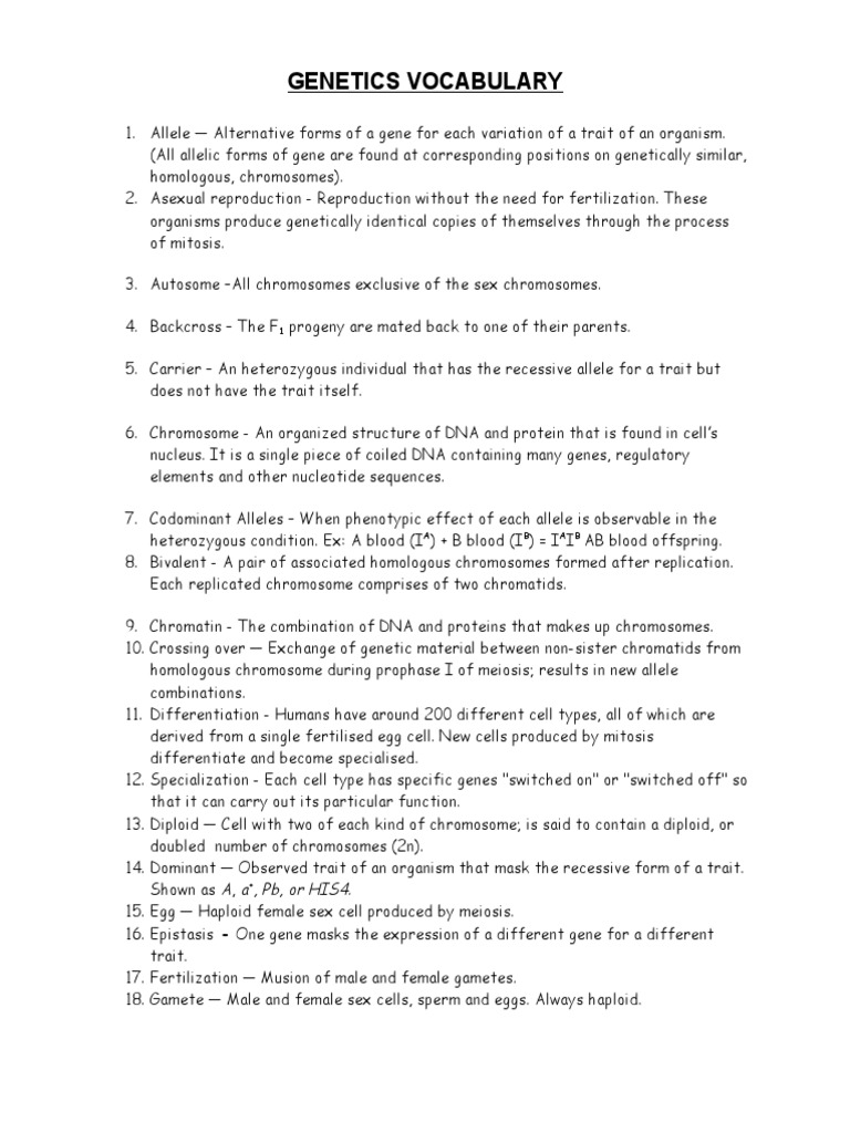 Genetics Vocabulary: A A, PB, or HIS4 | PDF | Dominance (Genetics ...