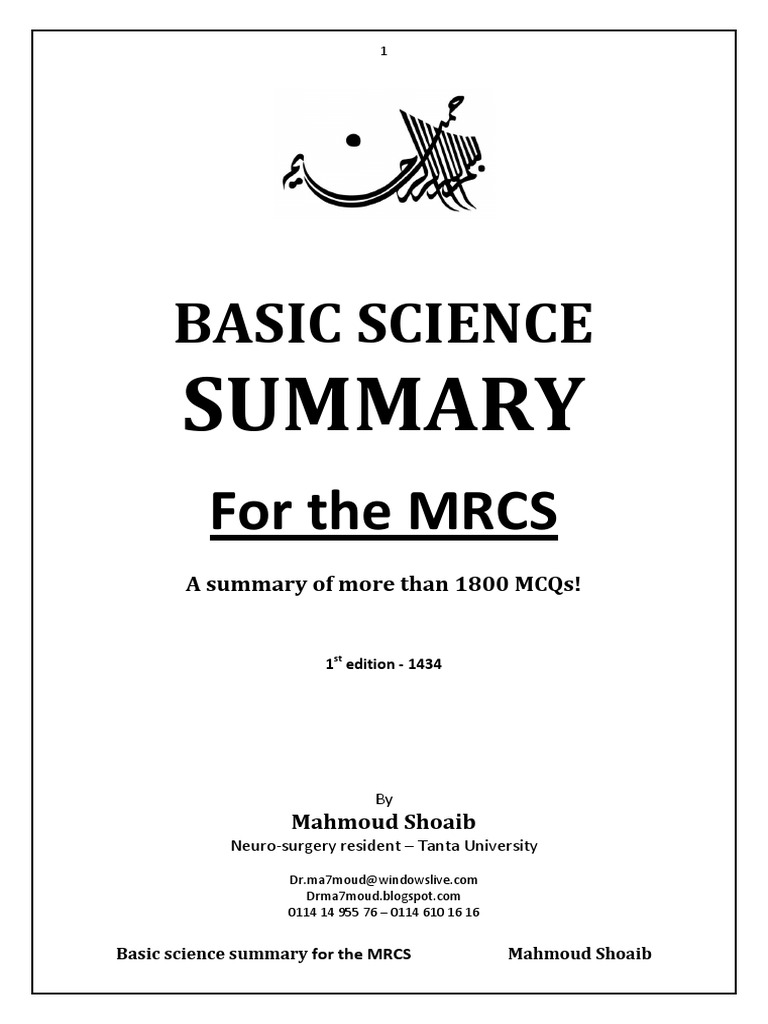 Basic Science Summary For The MRCS | PDF | Common Carotid Artery | Elbow