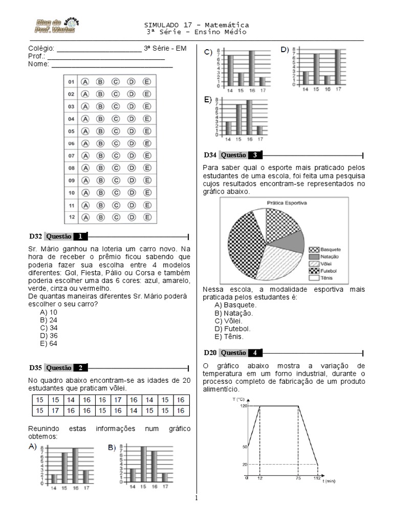 Simulado 17 - (Mat. 3 Série EM) - Blog Do Prof. Warles | PDF | Ensino ...