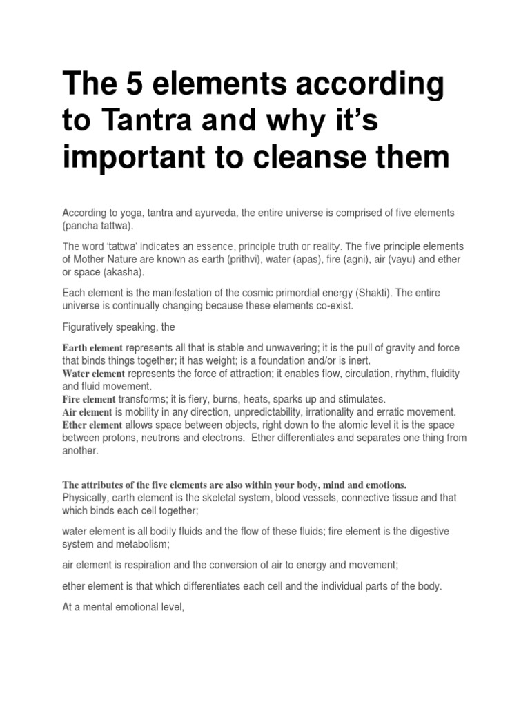 The 5 Elements According To Tantra and Why It | PDF | Chakra | Prana