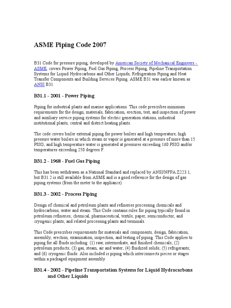 ASME Piping Code 2007 ANSI Code | PDF | Pipe (Fluid Conveyance ...