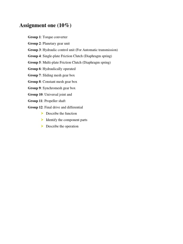 Assignment One (10%) : Describe The Function Identify The Component ...