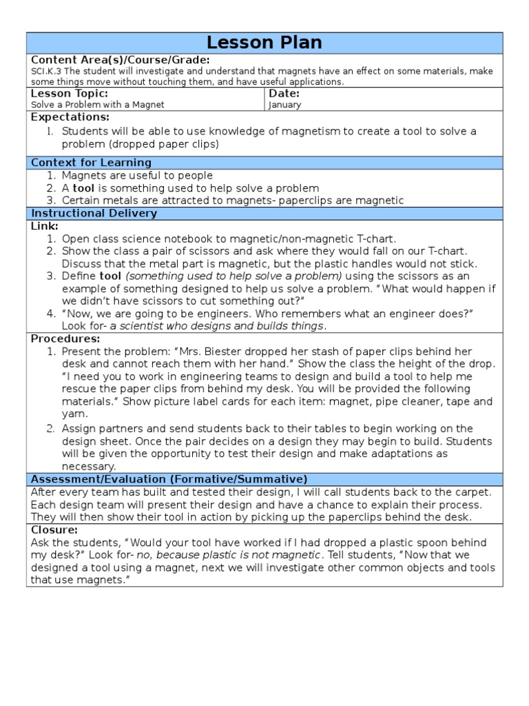 Magnets Lesson Plan | PDF | Design | Lesson Plan
