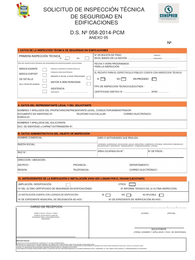 ANEXO N02 - C - Solicitud de Inspección Técnica de Seguridad en Edificaciones | PDF