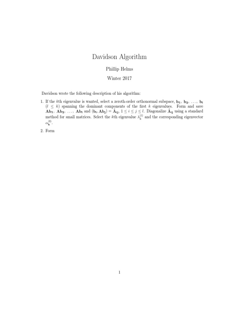 Davidson Algorithm: Phillip Helms Winter 2017 | PDF
