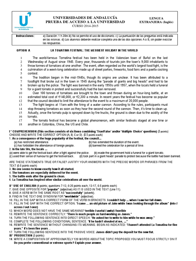 Ua3INGLESexamen PDF | PDF | Swimming | Multiple Choice