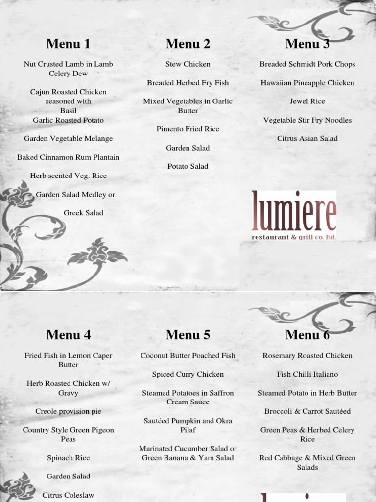 Lumiere Catering Menus | PDF | Salad | Louisiana Creole Cuisine