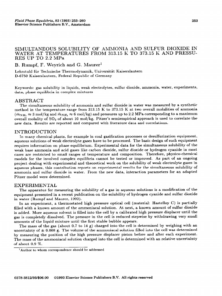 Ammonia and Sulfur Dioxide Solubility in Water | PDF | Solubility | Ammonia