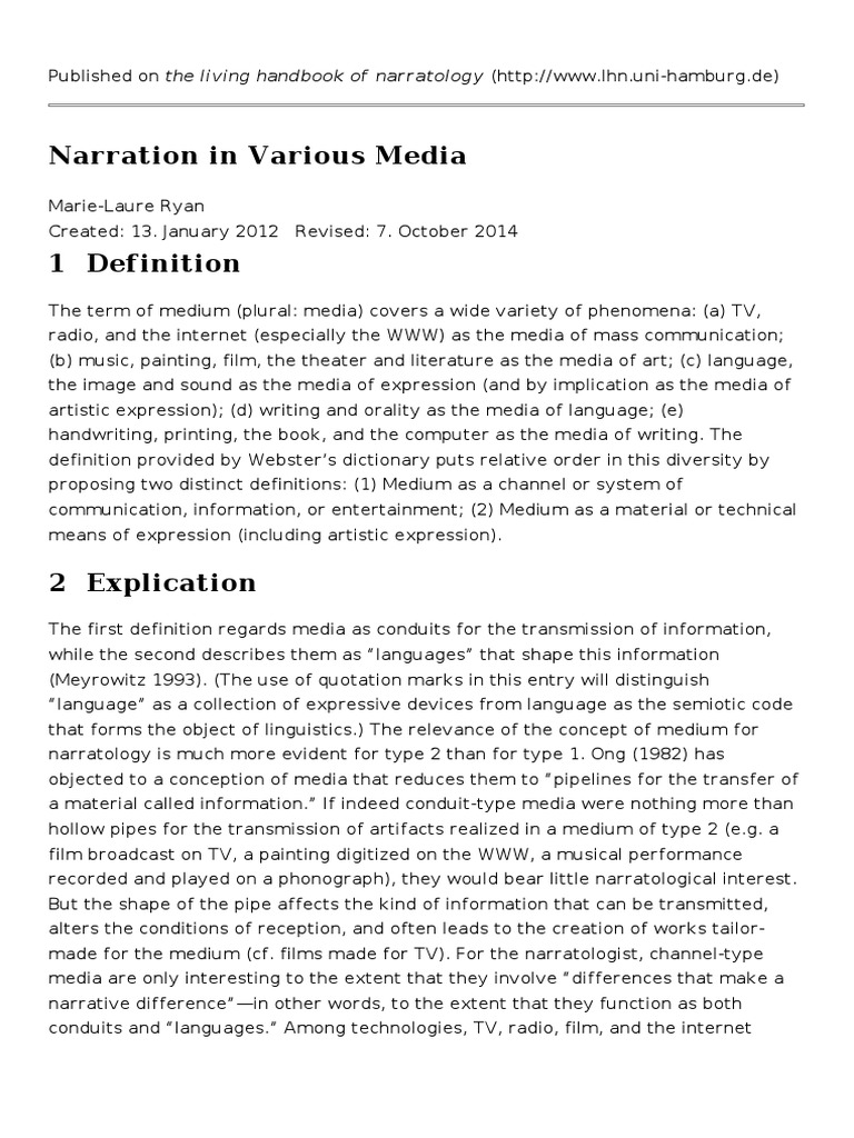 The Living Handbook of Narratology - Narration in Various Media - 2014 ...